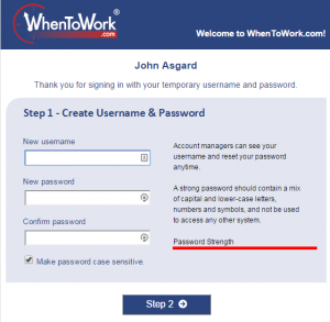First-Time Login Create Username./ Password – WhenToWork Help