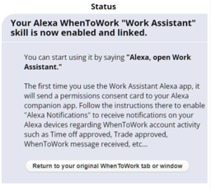 “Work Assistant” Skill for Alexa – DESKTOP Setup Steps – WhenToWork Help
