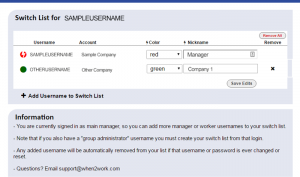 Multiple Usernames / Switch List – WhenToWork Manager Help