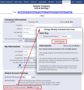 Change Schedule Week Start Day – WhenToWork Manager Help