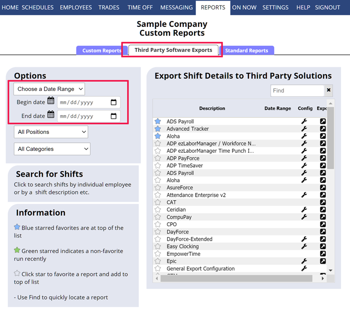 Reports > Third Party Software Exports – WhenToWork Manager Help
