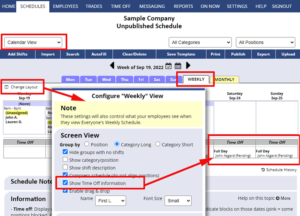 Calendar Weekly Schedule – show Time Off – WhenToWork Manager Help