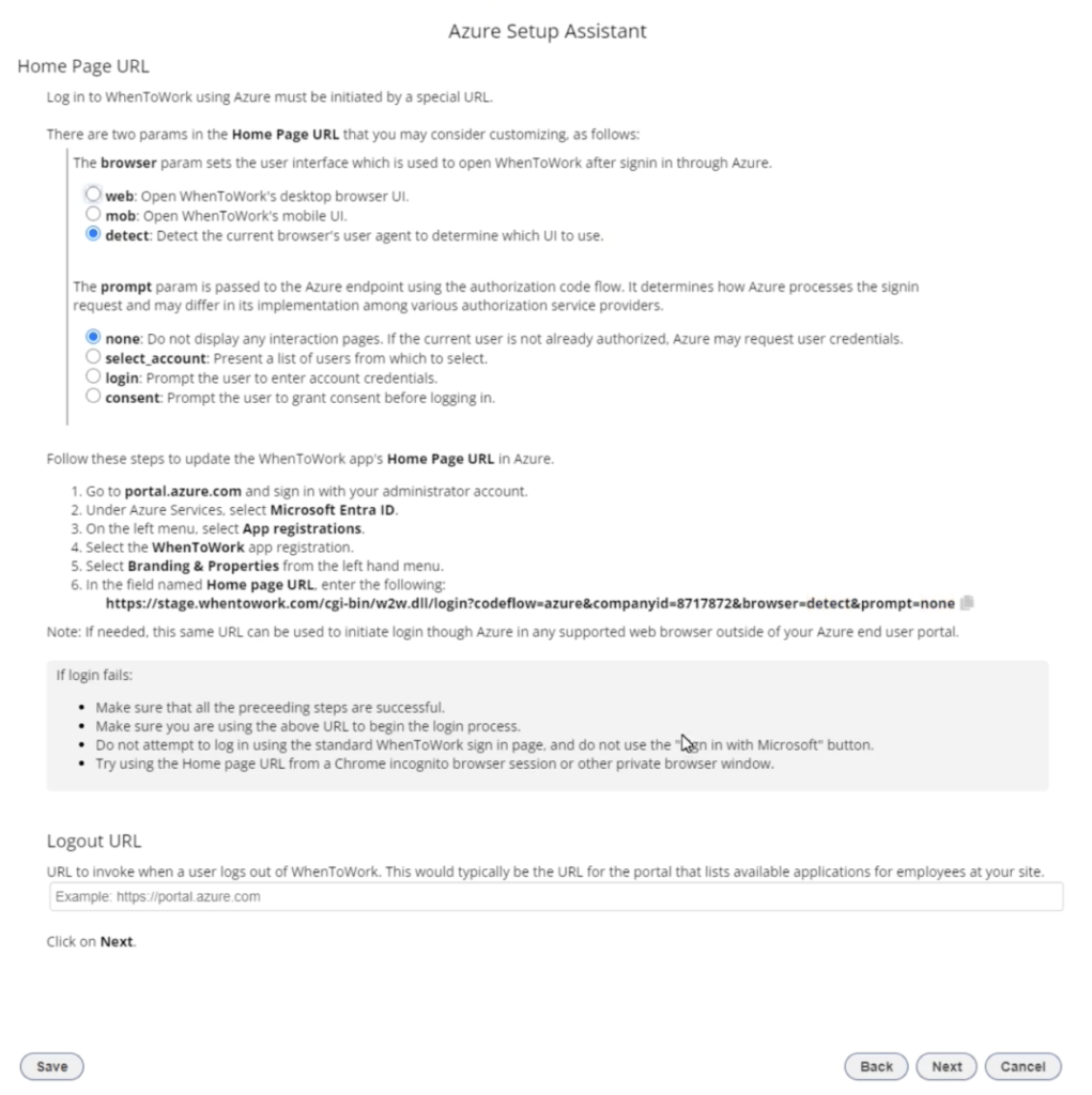 SSO Setup Assistant – Preemptive – WhenToWork Manager Help