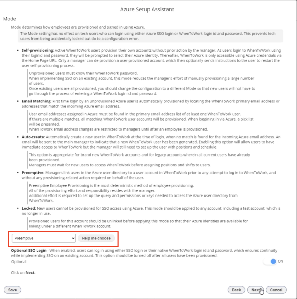 SSO Setup Assistant – Preemptive – WhenToWork Manager Help
